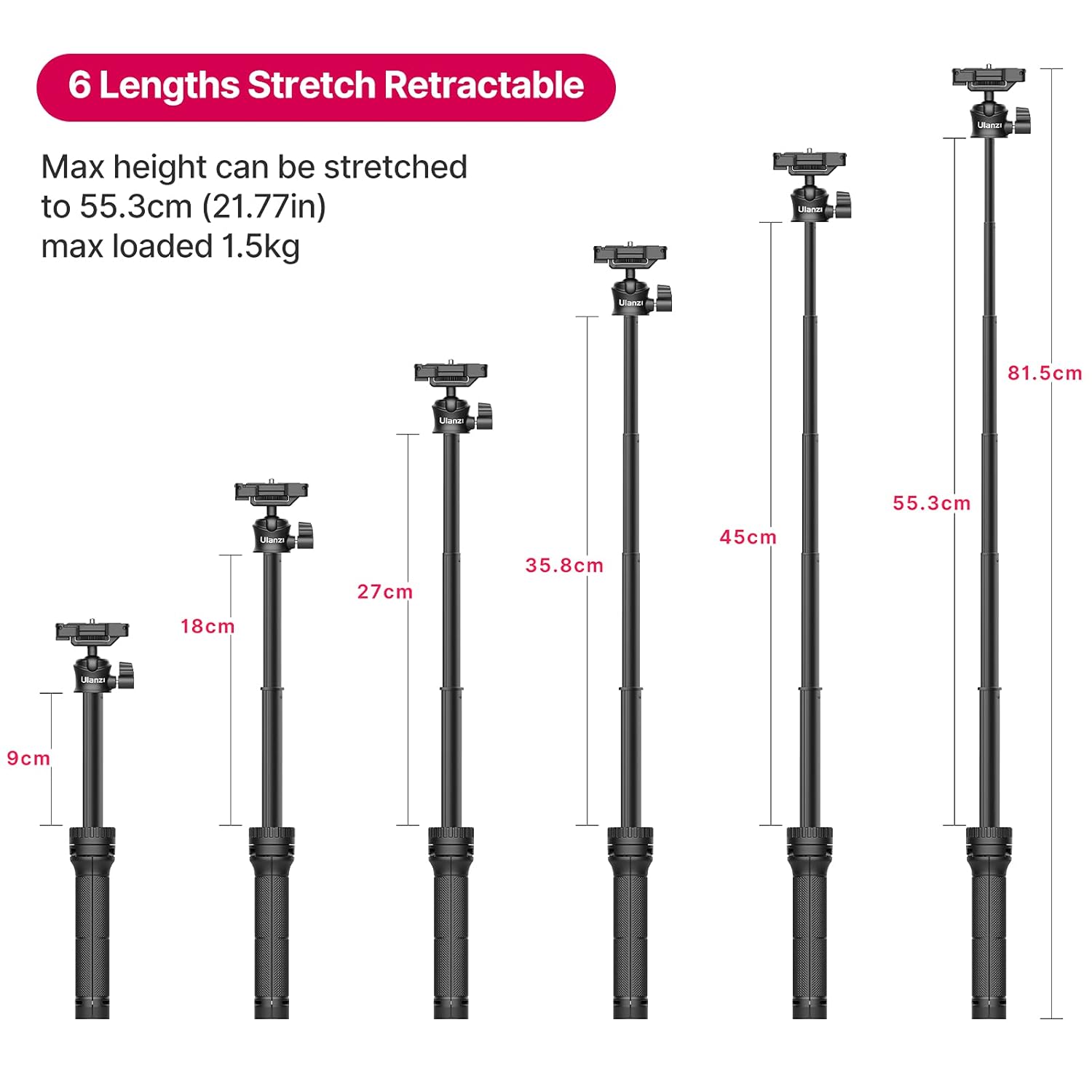 MT-34 Extendable Pole Tripod, Selfie Stick with 2 in 1 Phone Clamp ...